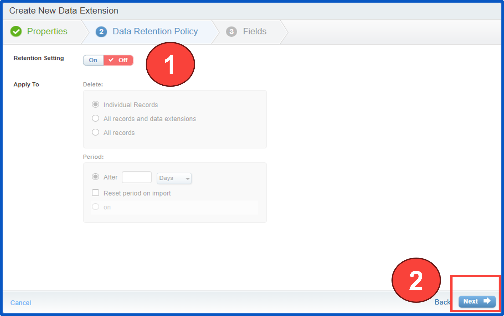 Only select ‘On’ if you need to delete the uploaded data after a period ...